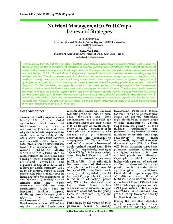 (PDF) Nutrient Management in Fruit Crops : Issues and Strategies