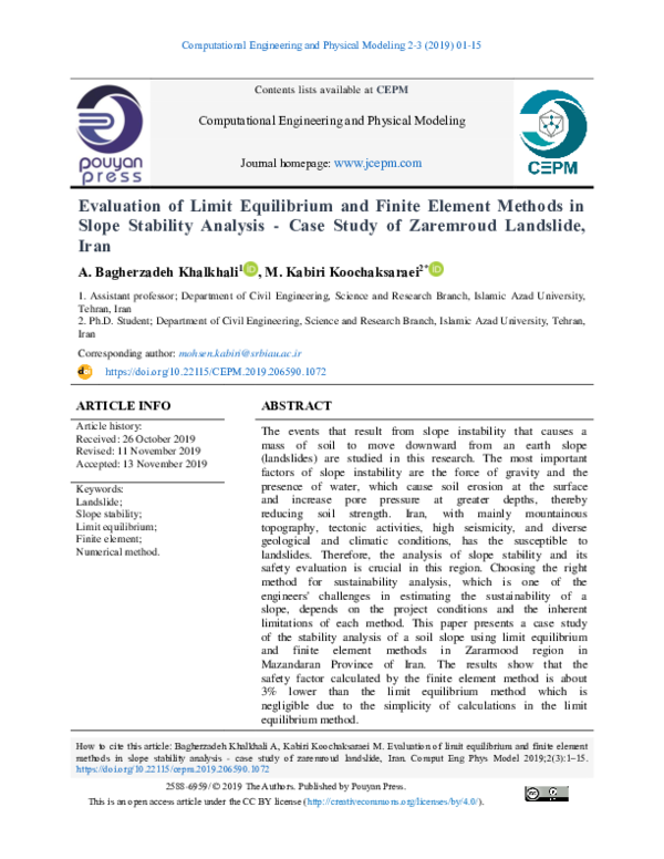 (PDF) Evaluation of Limit Equilibrium and Finite Element Methods in Slope Stability Analysis ...
