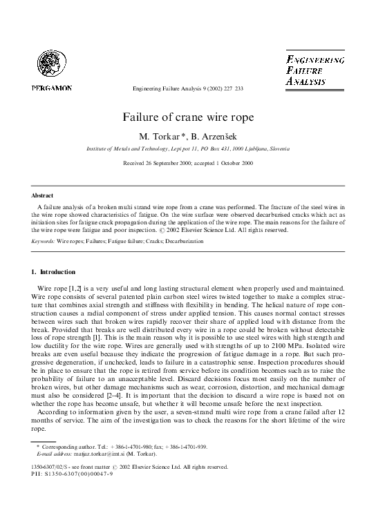 (PDF) Failure of crane wire rope