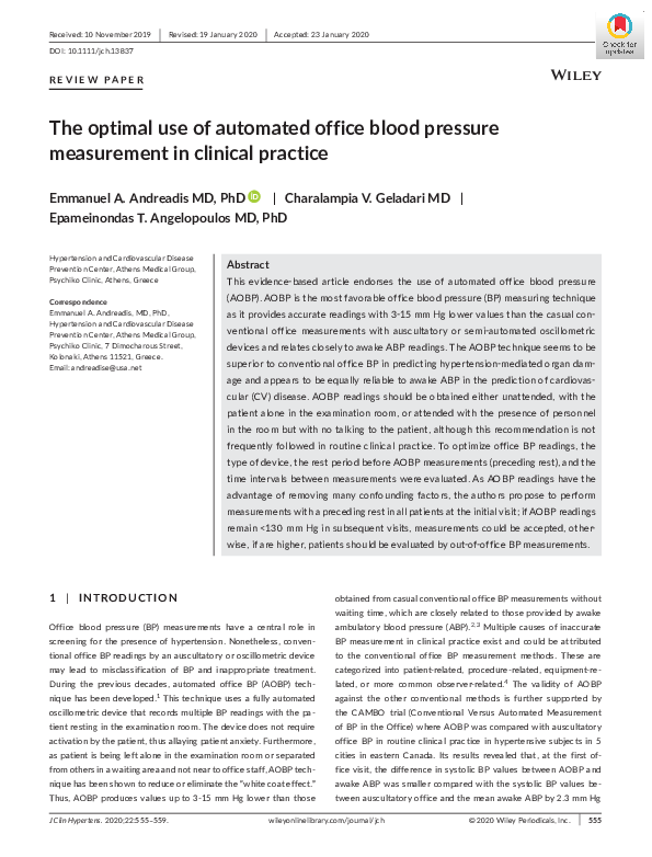 (PDF) The optimal use of automated office blood pressure measurement in ...