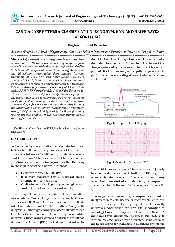 Pdf Irjet Cardiac Arrhythmia Classification Using Svm Knn And Naive