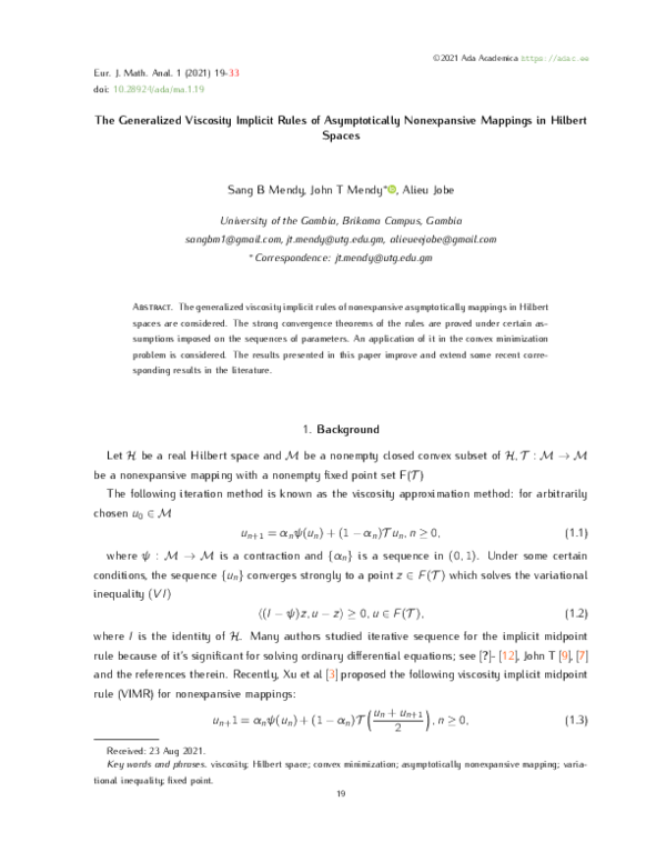 (PDF) The Generalized Viscosity Implicit Rules of Asymptotically Nonexpansive Mappings in ...