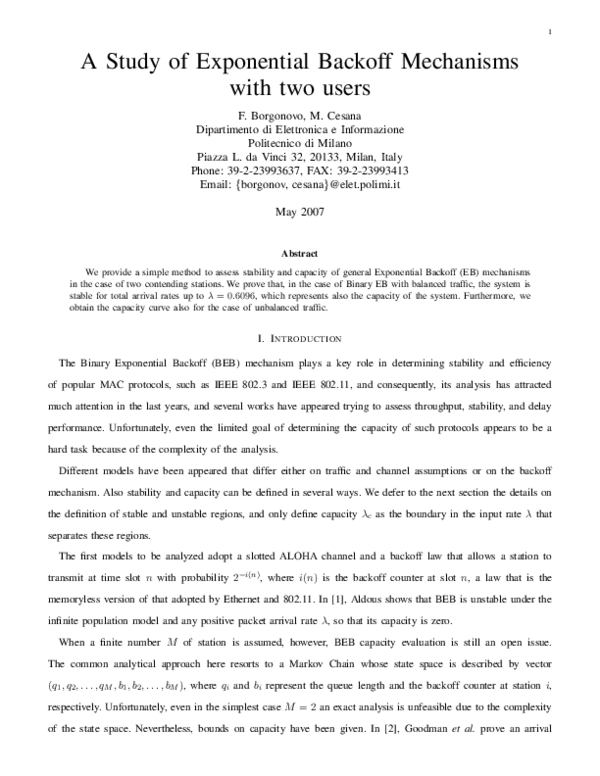 (PDF) A Study of Exponential Backoff Mechanisms with two users