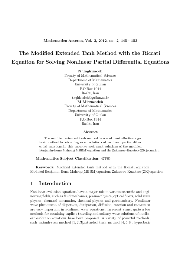 (PDF) The modified extended tanh method with he Riccati equation for ...