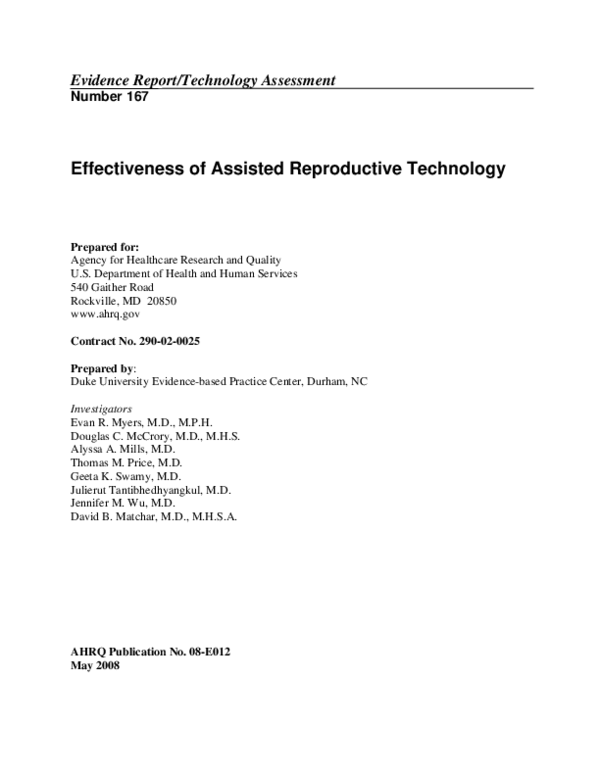 (PDF) Effectiveness of Assisted Reproductive Technology