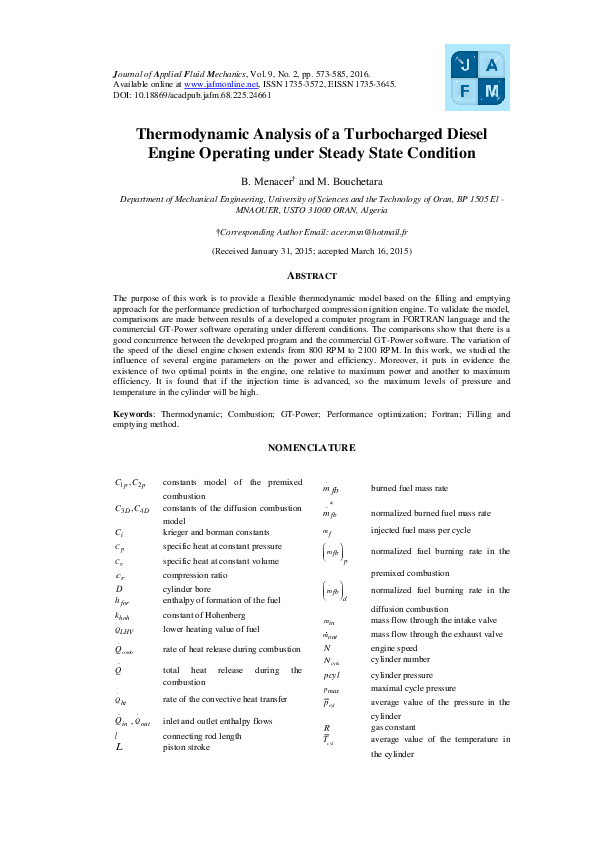 (PDF) Thermodynamic Analysis of a Turbocharged Diesel Engine Operating ...