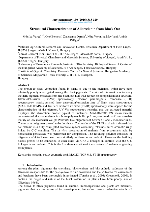 (PDF) Structural characterization of allomelanin from black oat ...