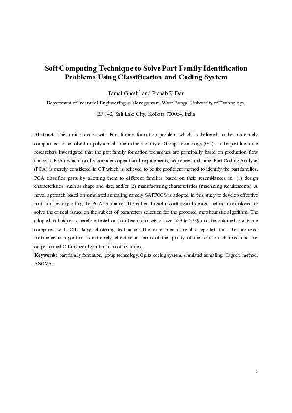 (PDF) Soft Computing Technique to Solve Part Family Identification Problems Using Classification ...