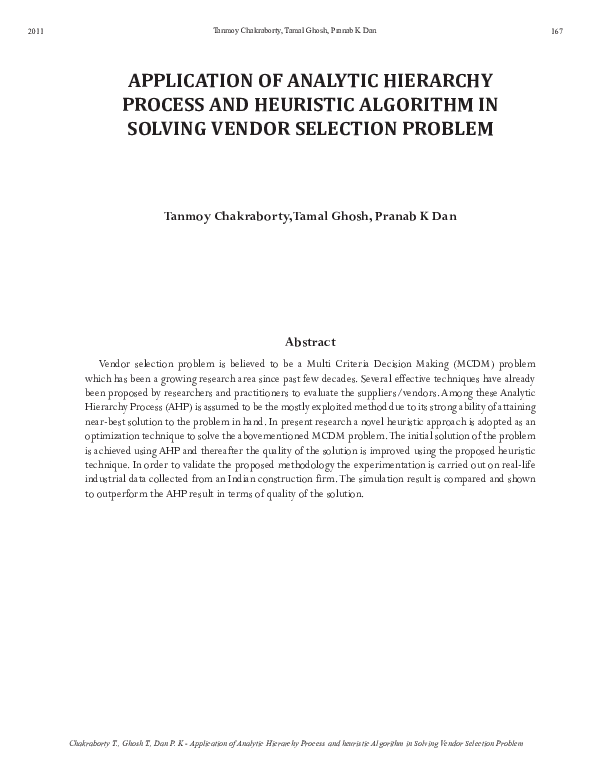 (PDF) Application of Analytic Hierarchy Process and heuristic Algorithm ...