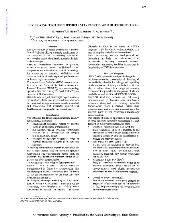 (PDF) USV: flying test bed opportunity for TPS and hot structures