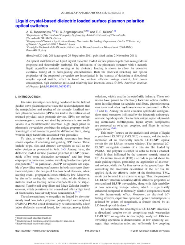 (PDF) Liquid crystal-based dielectric loaded surface plasmon polariton ...