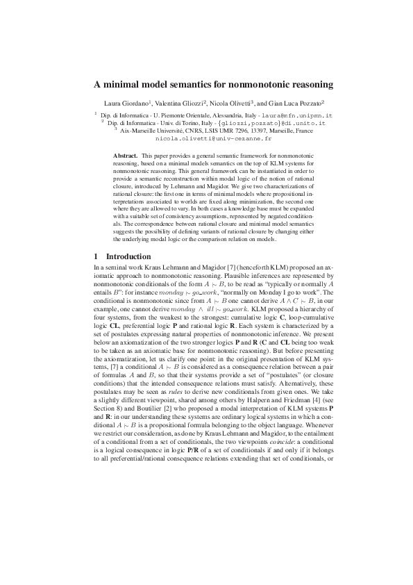 (PDF) Minimal Model Semantics in Nonmonotonic Reasoning