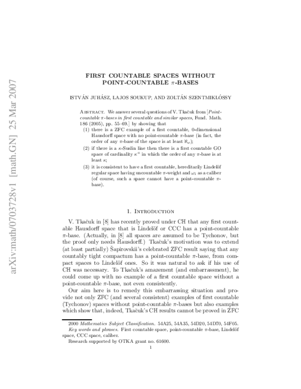 (PDF) First countable spaces without point-countable π-bases