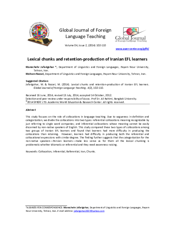 (PDF) Lexical Chunks and EFL learners