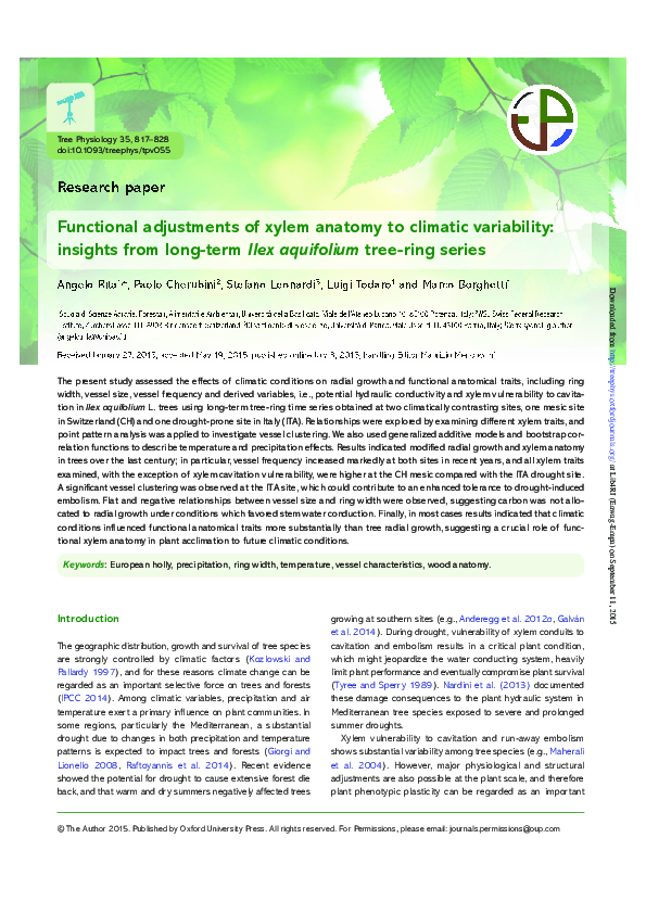 (PDF) Functional adjustments of xylem anatomy to climatic variability ...