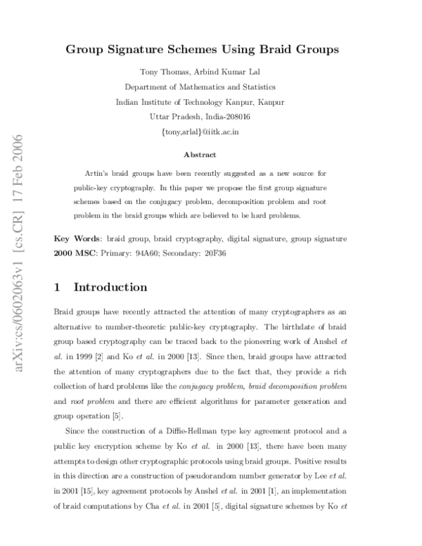 (PDF) Group Signature Schemes Using Braid Groups