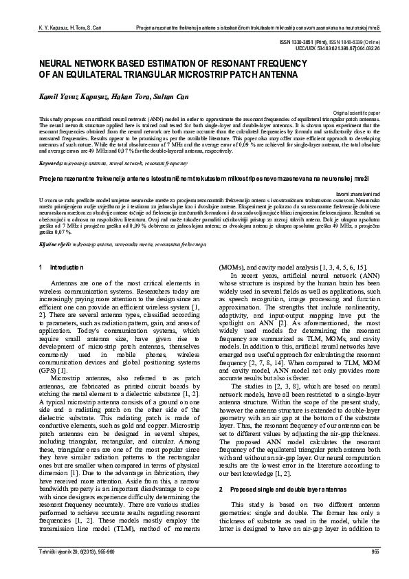 Pdf Neural Network Based Estimation Of Resonant Frequency Of An Equilateral Triangular
