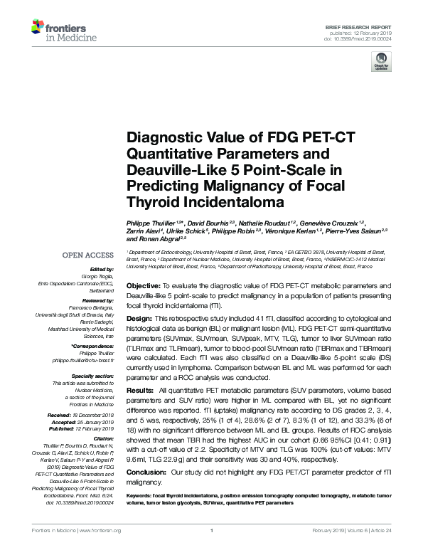 (PDF) Diagnostic Value of FDG PET-CT Quantitative Parameters and ...