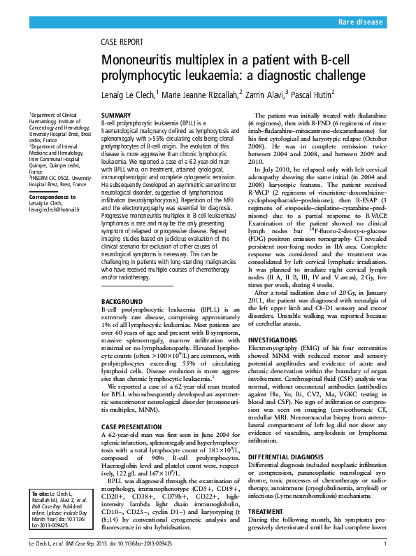 (PDF) Mononeuritis multiplex in a patient with B-cell prolymphocytic ...