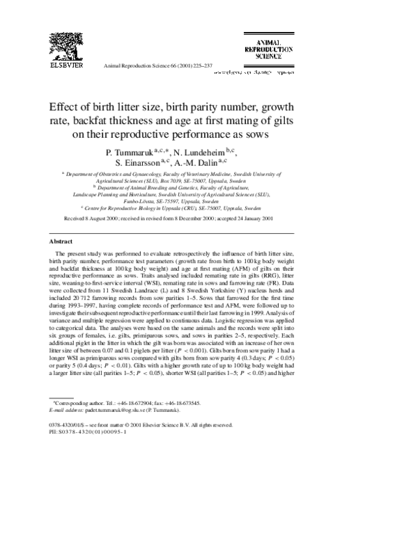 (PDF) Factors Influencing Reproductive Performance in Sows