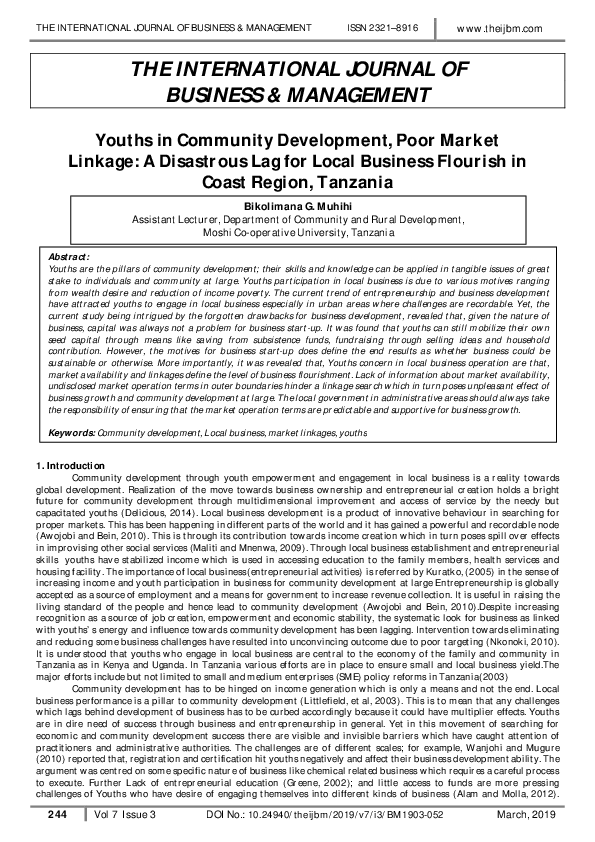 (PDF) Youths in Community Development, Poor Market Linkage: A ...