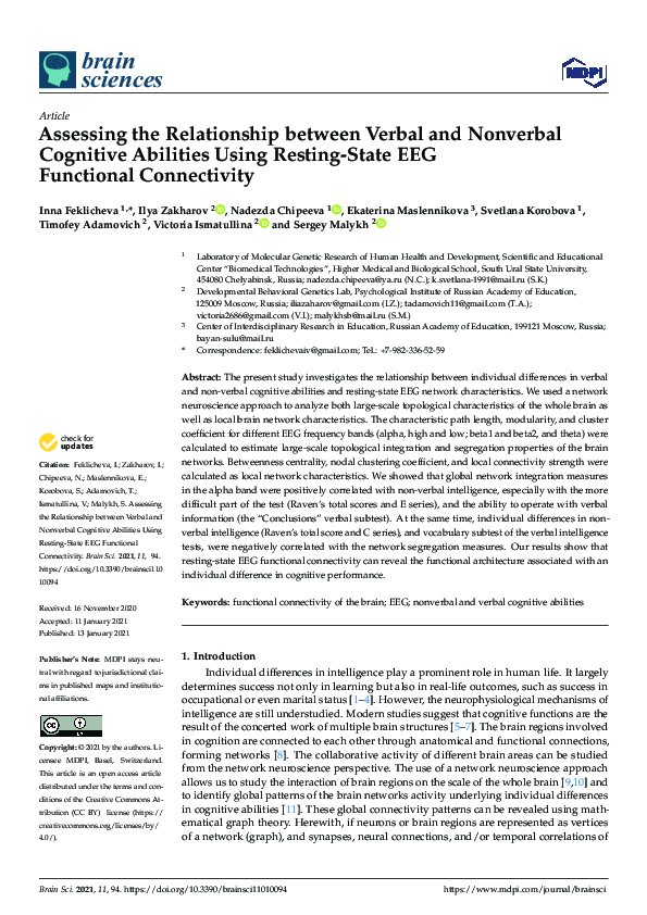 (PDF) Assessing the Relationship between Verbal and Nonverbal Cognitive Abilities Using Resting ...
