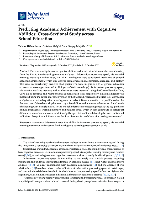 (PDF) Predicting Academic Achievement with Cognitive Abilities: Cross ...