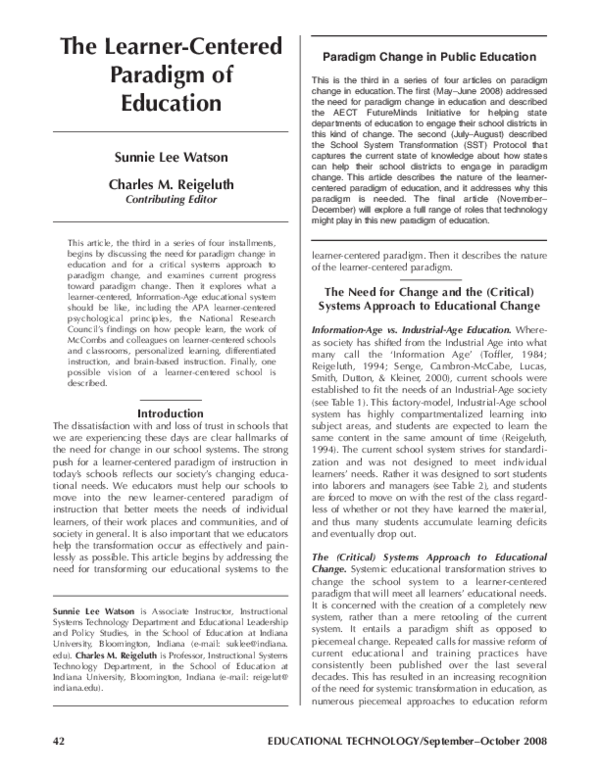 (PDF) The Learner-Centered Paradigm of Education