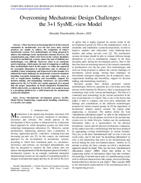 (PDF) Overcoming mechatronic design challenges: the 3+ 1 SysML-view model