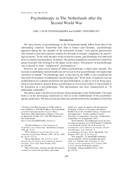 (PDF) Psychotherapy in The Netherlands after the Second World War ...
