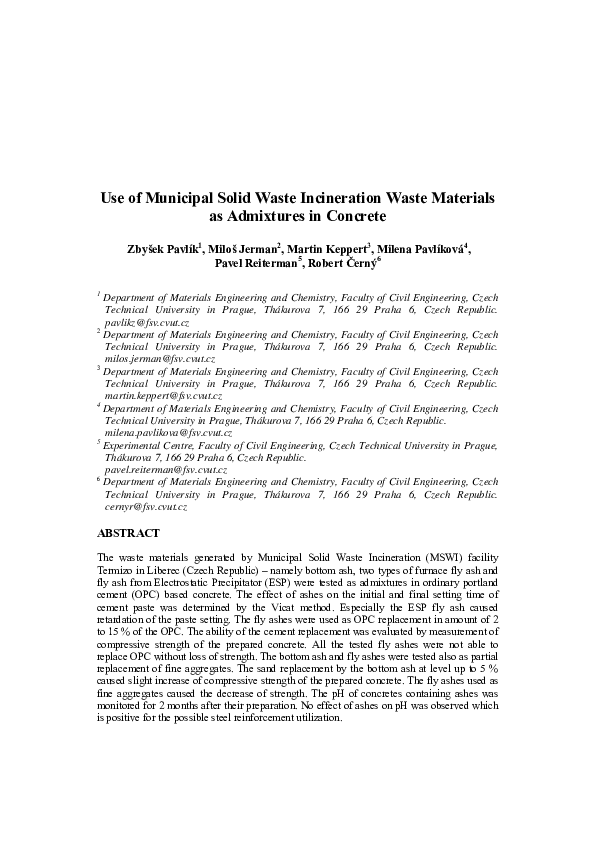 (PDF) Use of municipal solid waste incineration waste materials as ...