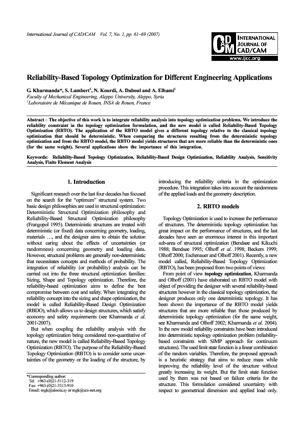 (PDF) Reliability-based topology optimization for different engineering applications