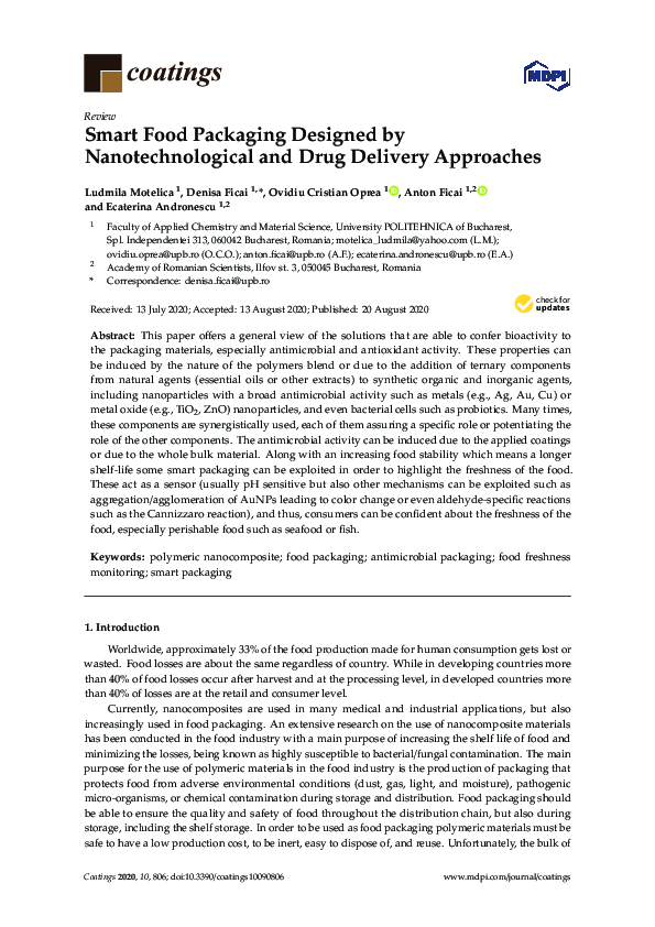 (PDF) Smart Food Packaging Designed by Nanotechnological and Drug ...