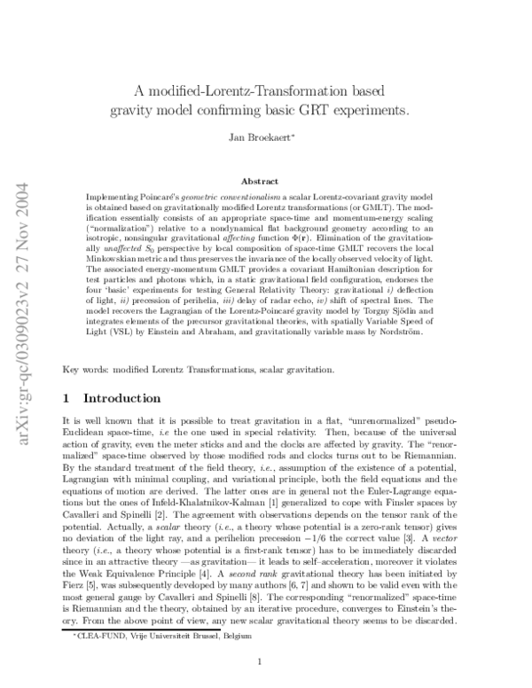 (PDF) A Modified Lorentz-Transformation Based Gravity Model Confirming ...