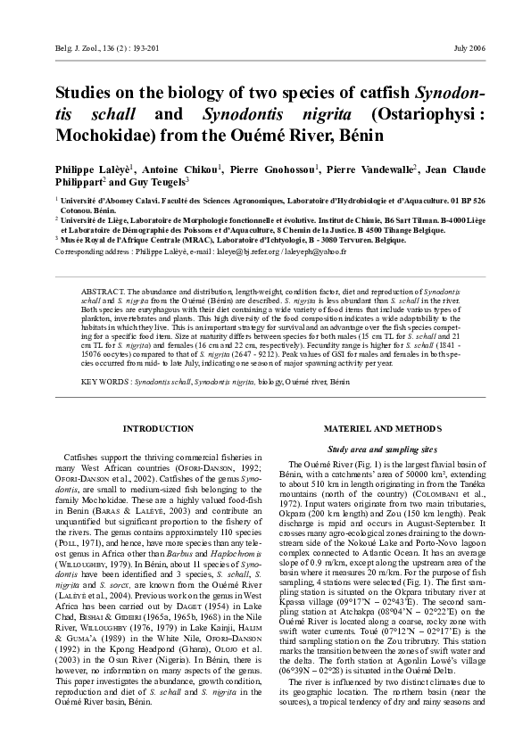 (PDF) Studies on the biology of two species of catfish Synodon-tis ...