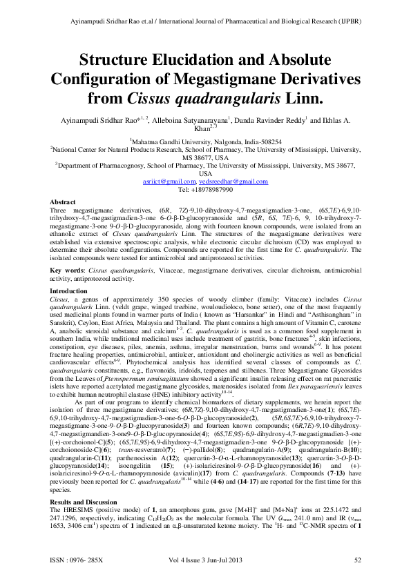 (PDF) Structure Elucidation and Absolute Configuration of Megastigmane ...