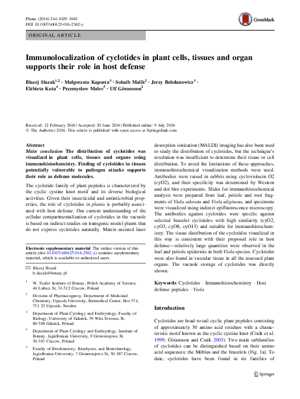 (PDF) Immunolocalization of cyclotides in plant cells, tissues and ...