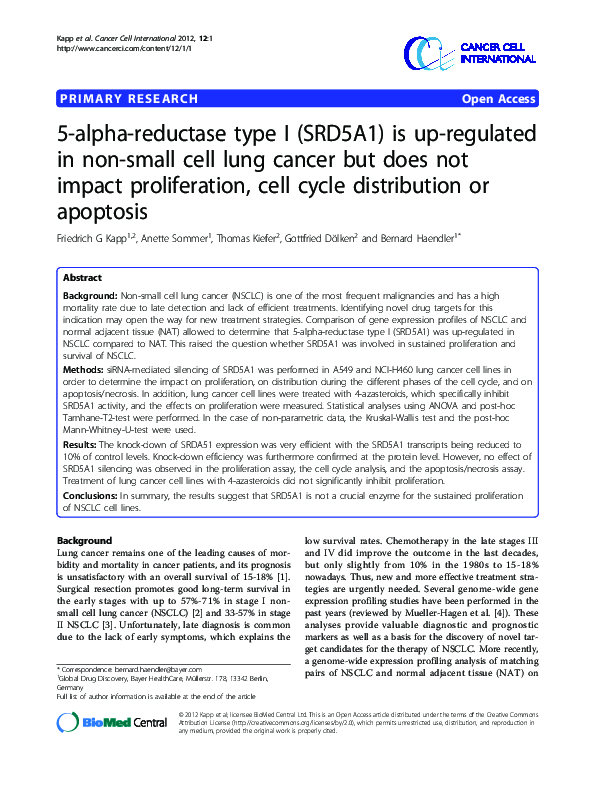 (PDF) 5-alpha-reductase type I (SRD5A1) is up-regulated in non-small ...