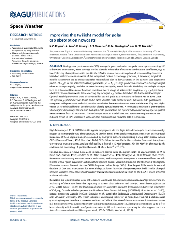 (PDF) Improving the twilight model for polar cap absorption nowcasts
