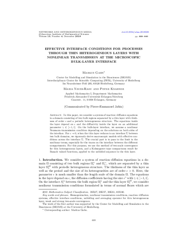 (PDF) Effective interface conditions for processes through thin ...