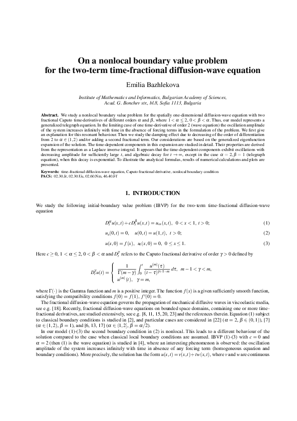 Pdf On A Nonlocal Boundary Value Problem For The Two Term Time