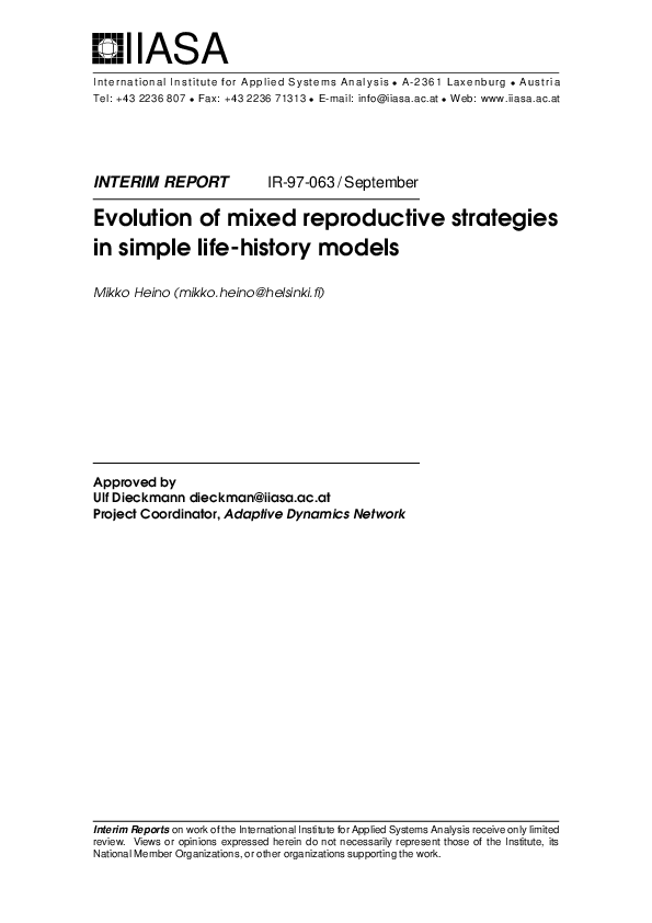 (PDF) Evolution of Mixed Reproductive Strategies in Simple Life-History ...