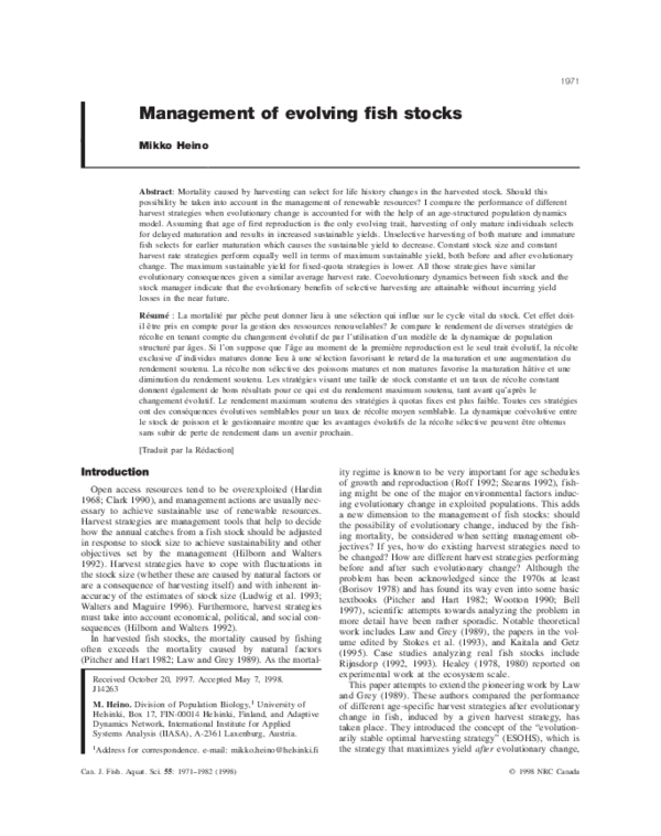 (PDF) Management of evolving fish stocks
