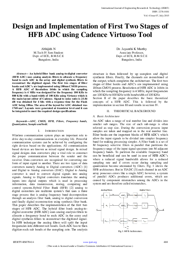 (PDF) Design and Implementation of First Two Stages of HFB ADC using Cadence Virtuoso Tool