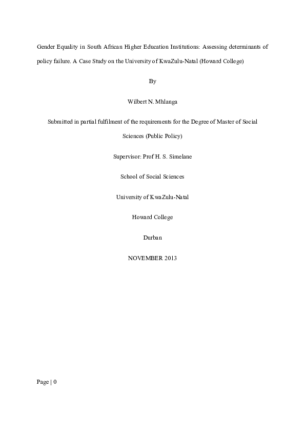 Pdf Gender Equality In South African Higher Education Institutions 2494