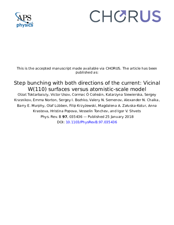 (PDF) Step bunching with both directions of the current: Vicinal W(110 ...