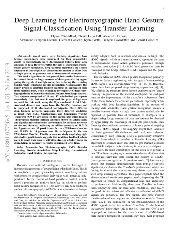 (PDF) Deep Learning for Electromyographic Hand Gesture Signal ...