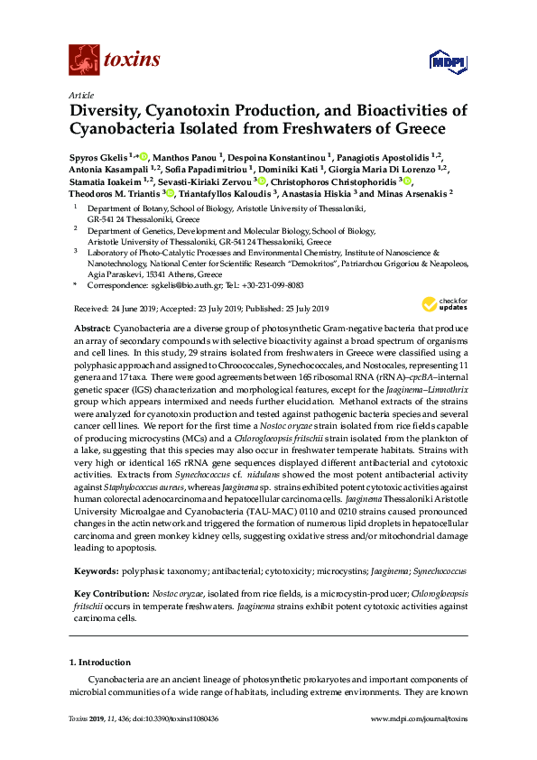 (PDF) Diversity and Bioactivity of Greek Cyanobacteria