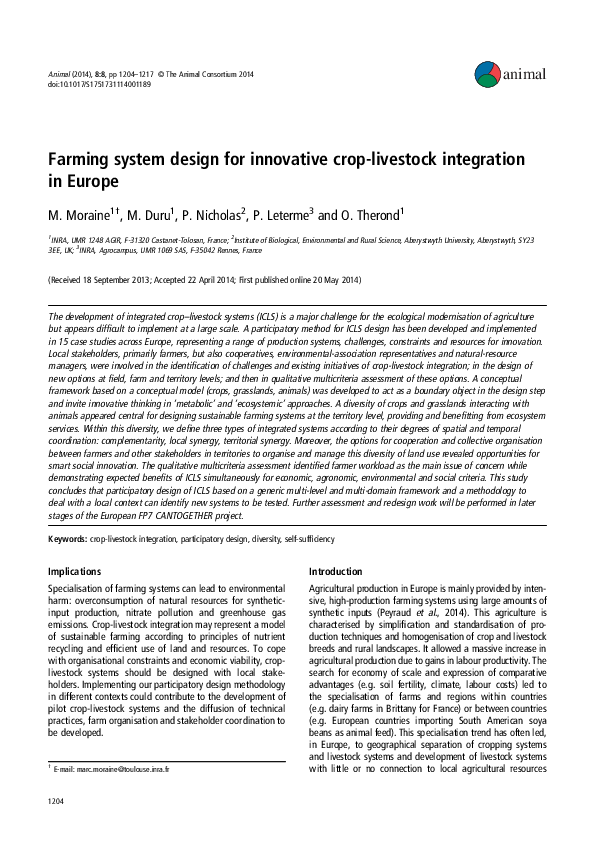 (PDF) Farming system design for innovative crop-livestock integration ...