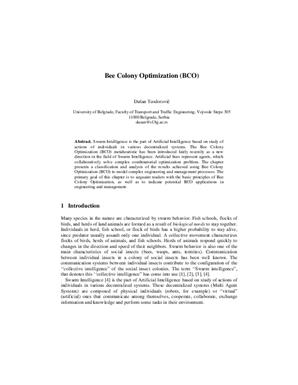 (PDF) Bee Colony Optimization (BCO)